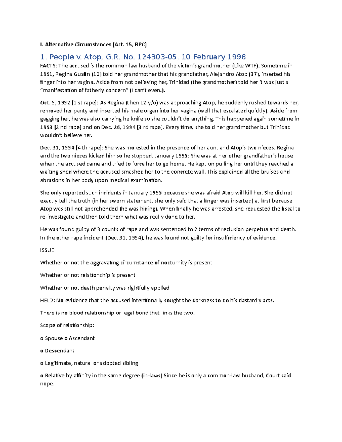 case digest for criminal law 1 - I. Alternative Circumstances (Art. 15 ...