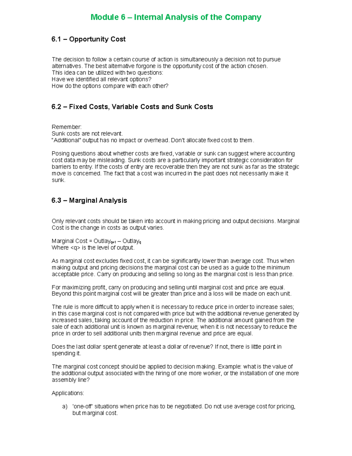 Ch6 Internal Analysis of the Company - Module 6 – Internal Analysis of ...