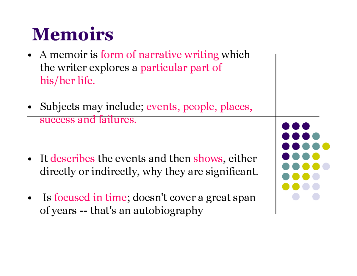 Characteristics Of A Memoir Memoirs A Memoir Is Form Of Narrative characteristics-of-a-memoir-memoirs-a-memoir-is-form-of-narrative