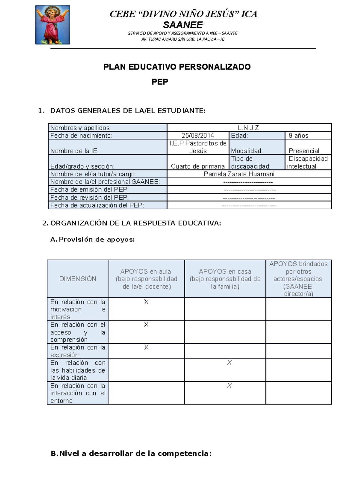 PEP PLAN Educativo Personalizado 3 - CEBE “DIVINO NIÑO JESÚS” ICA ...