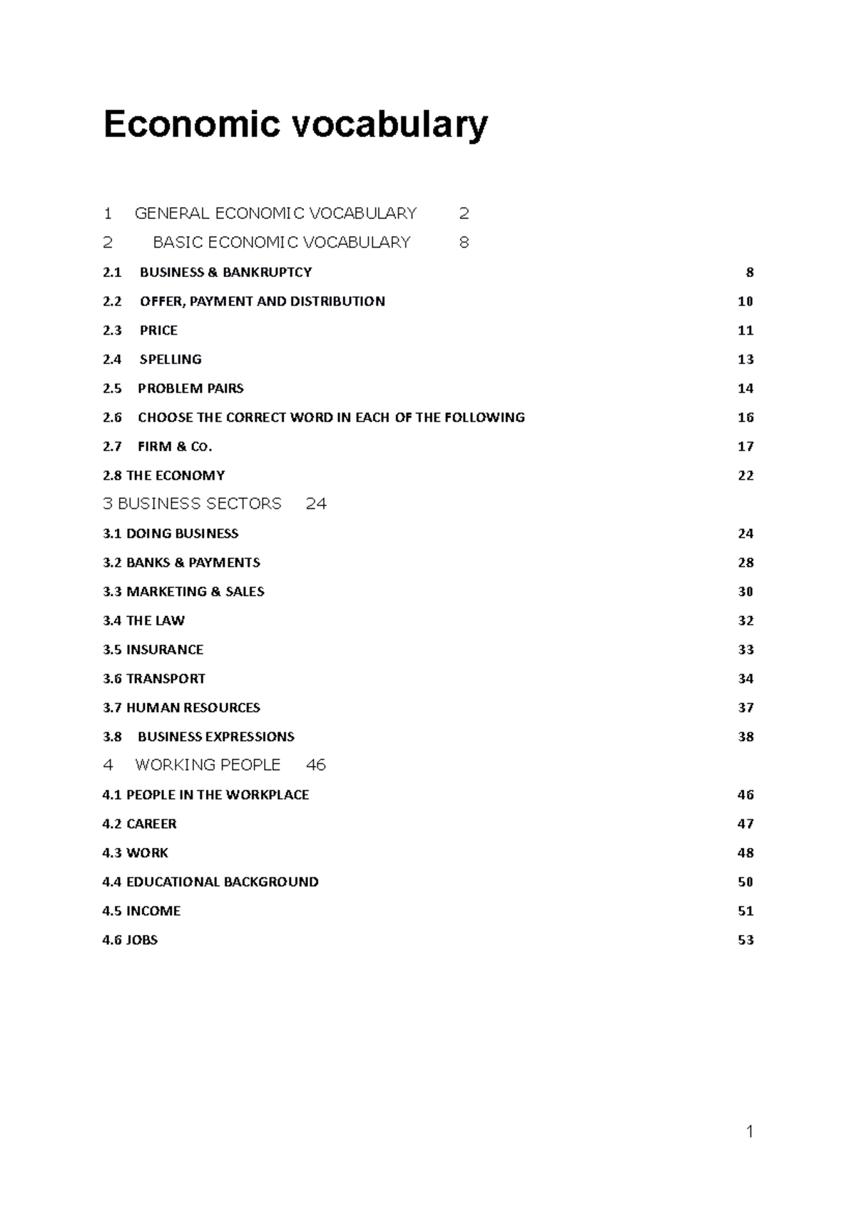 Eng1 2022 business vocabulary - Economic vocabulary 1 GENERAL ECONOMIC ...