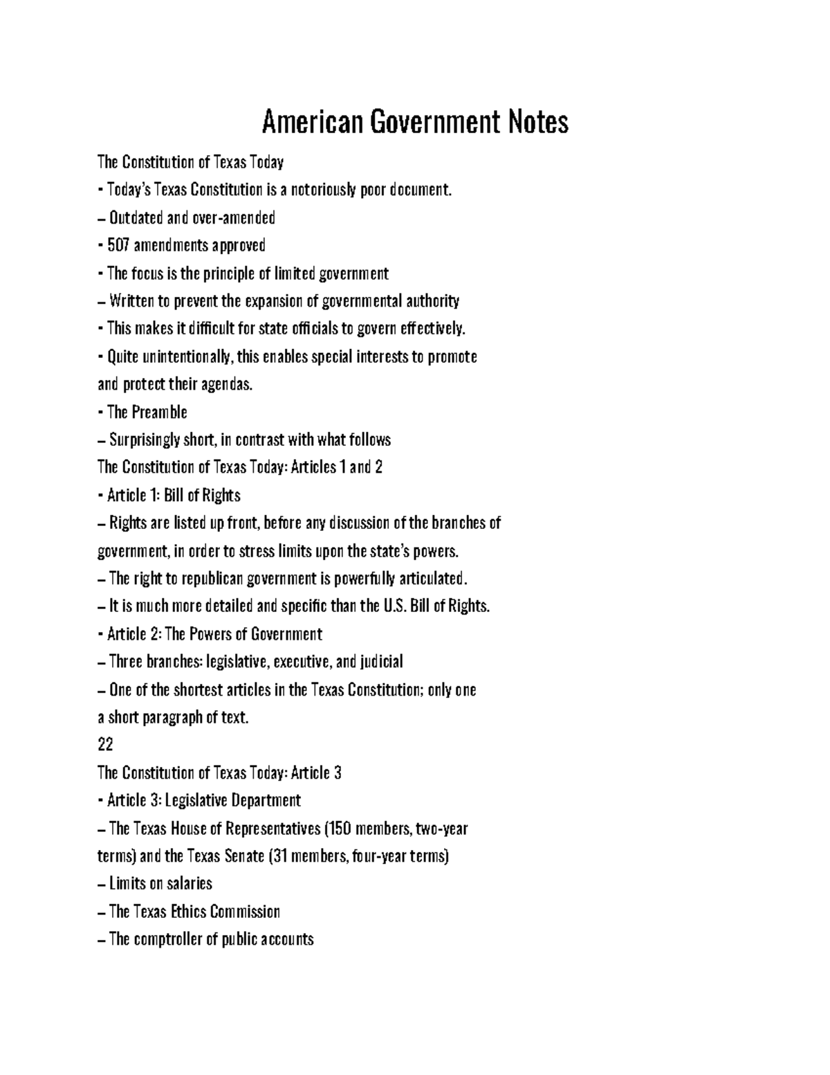 American Government Notes- TX Constitution - American Government Notes ...