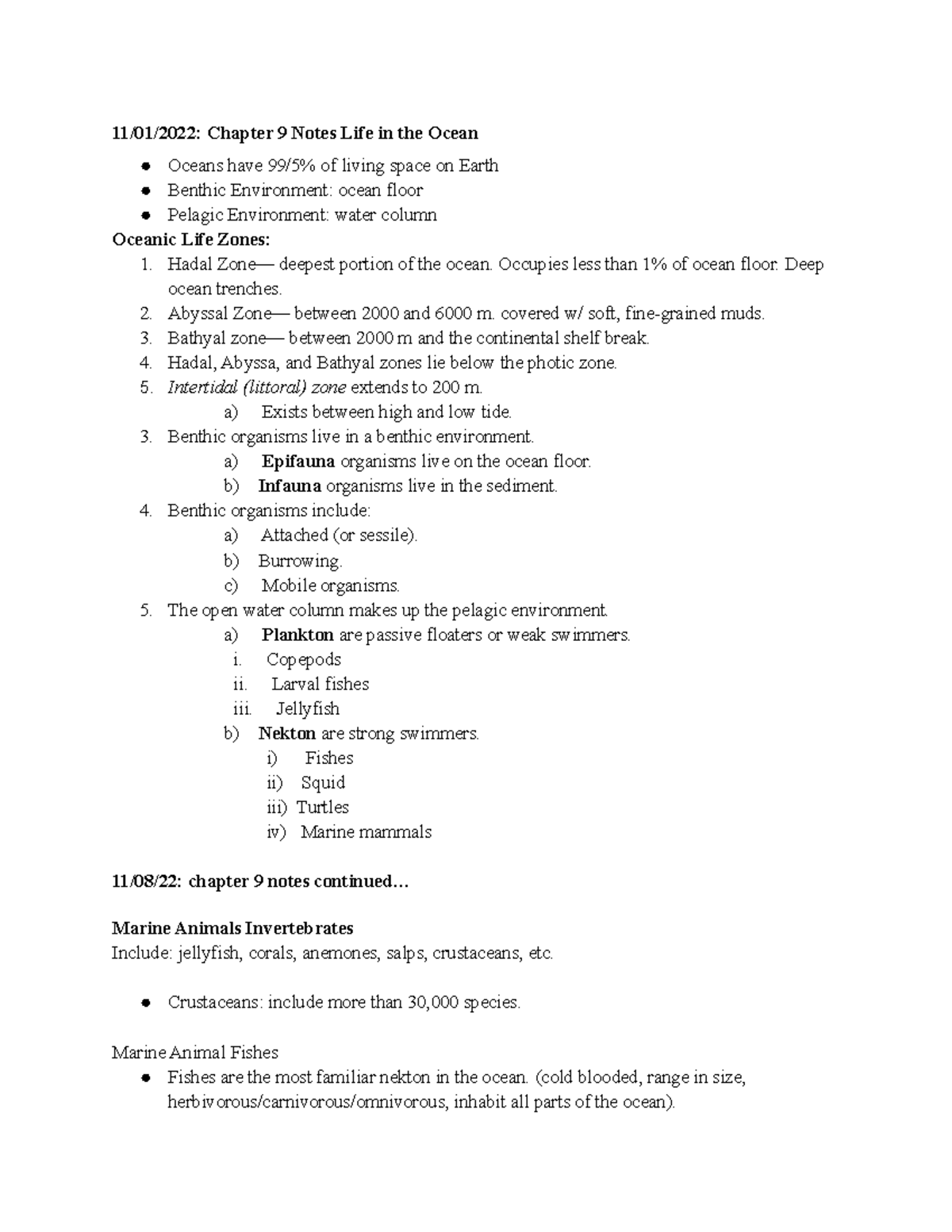 CH 9 ERS - Teacher: Lillian Hess - 11/01/2022: Chapter 9 Notes Life in ...