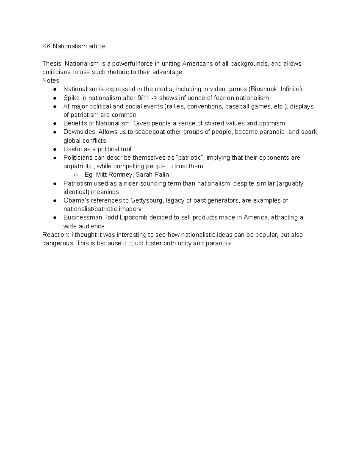 KK Nationalism article - KK Nationalism article Thesis: Nationalism is ...