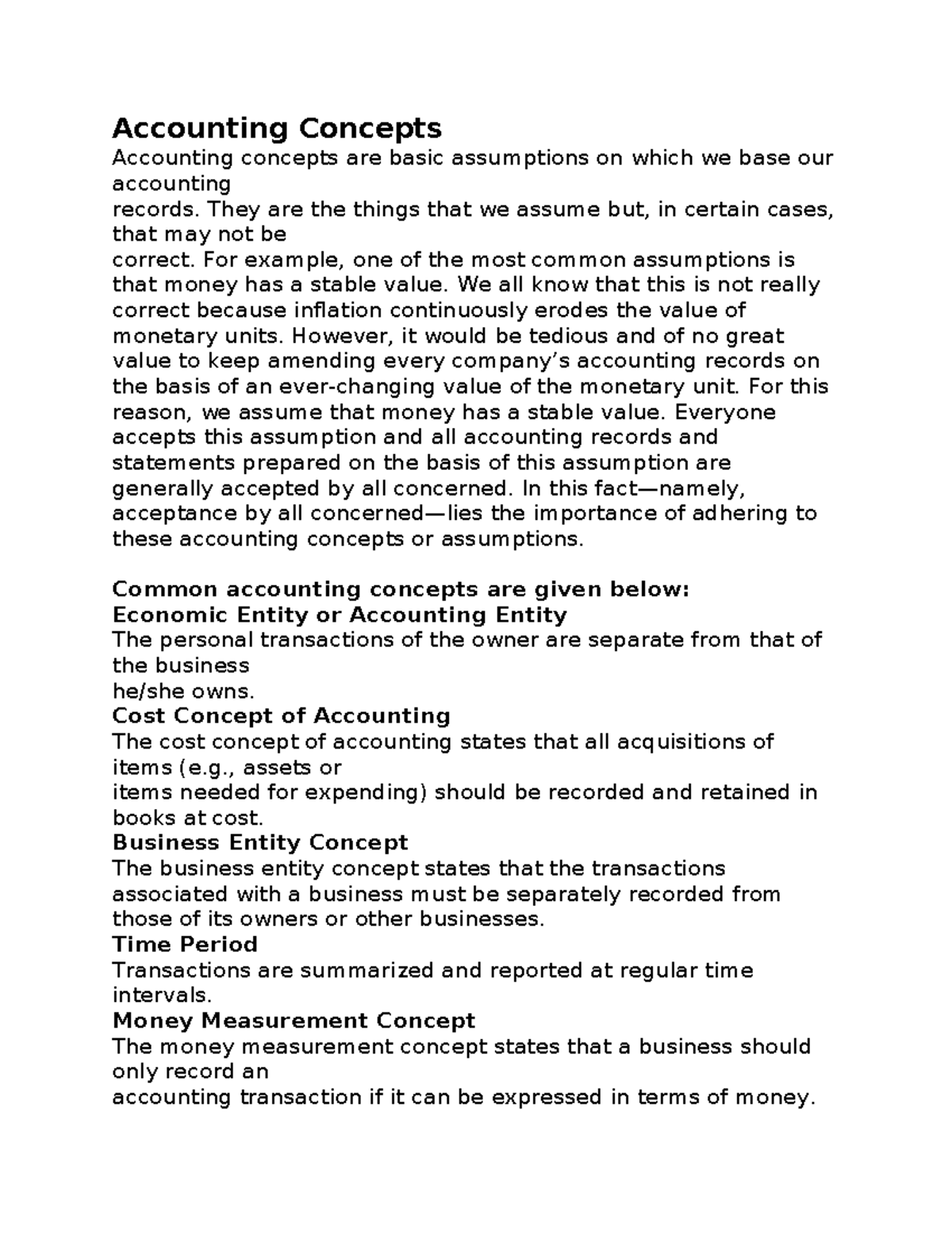 Accounting Concepts - Accounting Concepts Accounting concepts are basic ...