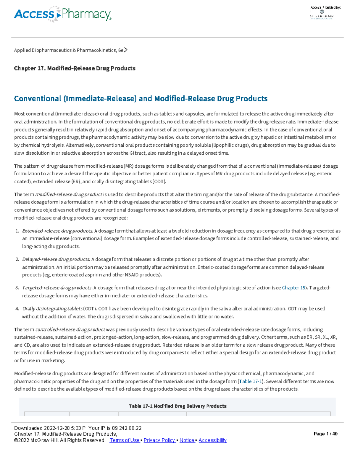 Chapter 17. Modified-Release Drug Products - PPM1 - Herts - Studocu