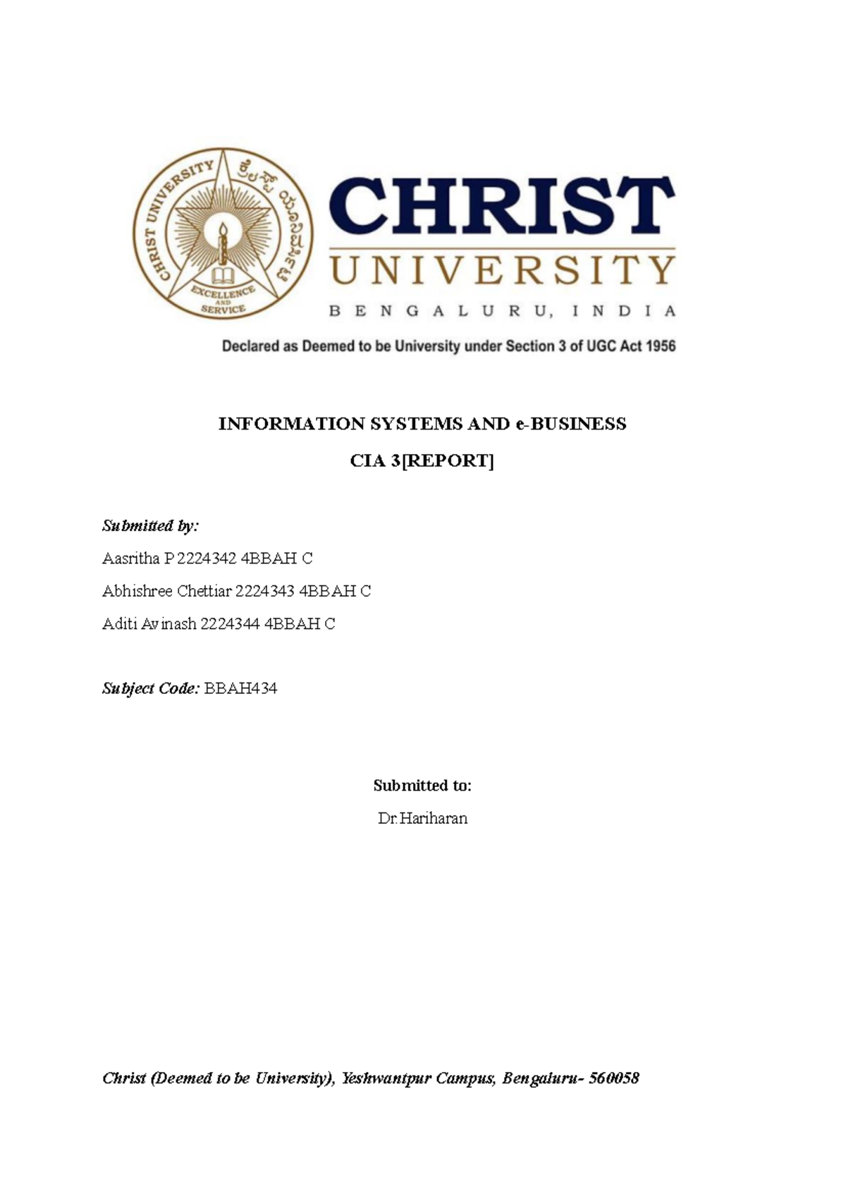 CIA 3 Report ISEB - INFORMATION SYSTEMS AND e-BUSINESS CIA 3[REPORT ...