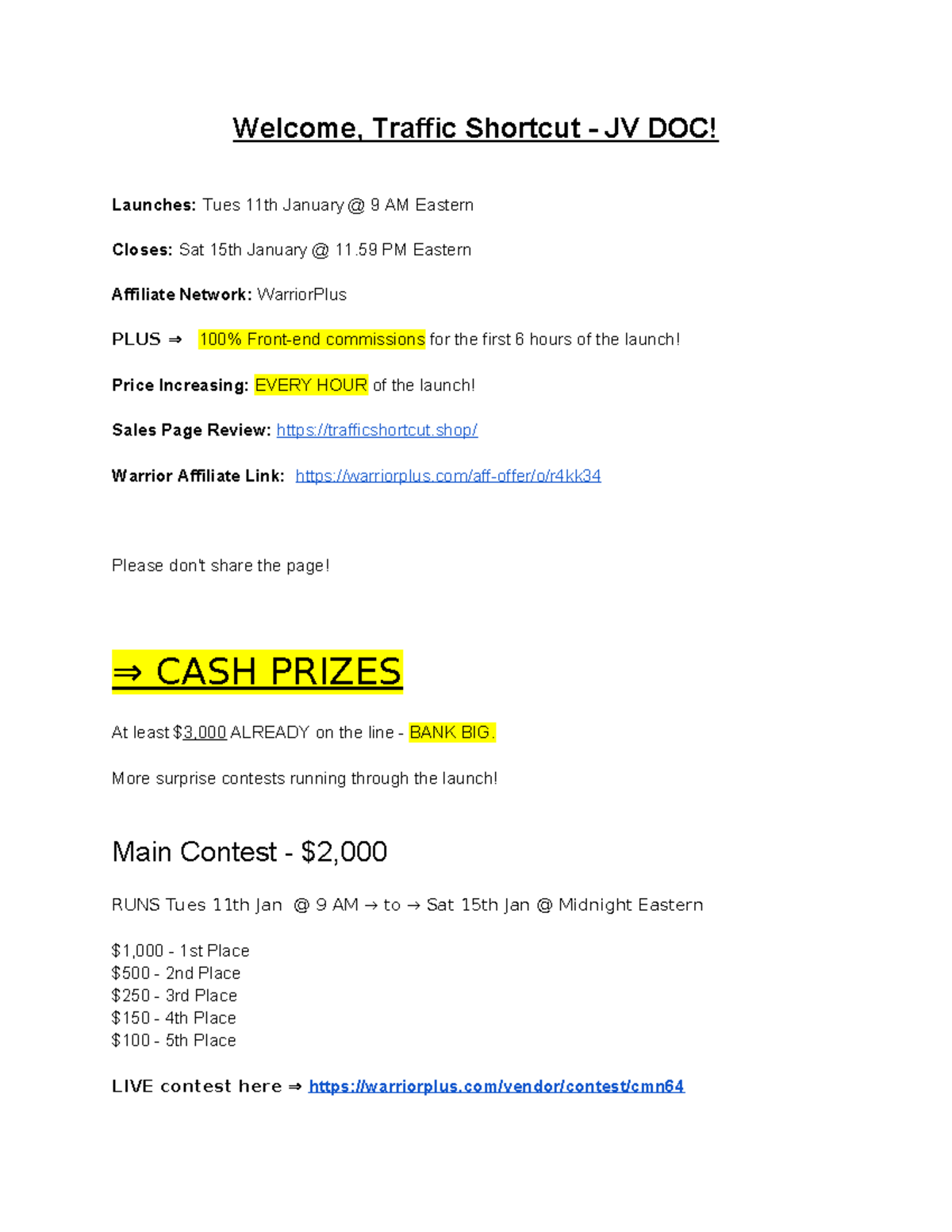 Traffic Shortcut - JV Launch DOC - Welcome, Traffic Shortcut - JV DOC ...