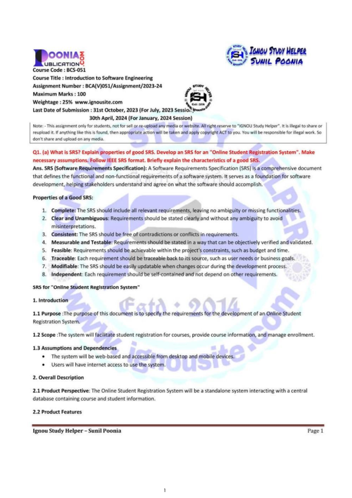 BCS-051 SEM 5 2023-24 Solved Assignment - Bachelor of computer application - Studocu
