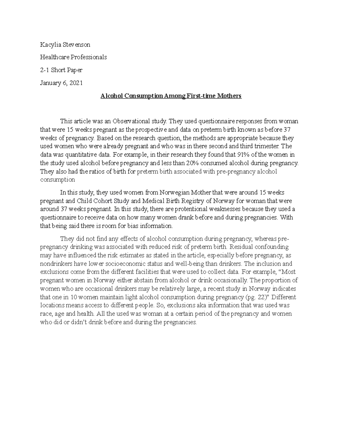 2.1 Short Paper HP - Kacylia Stevenson Healthcare Professionals 2-1 ...