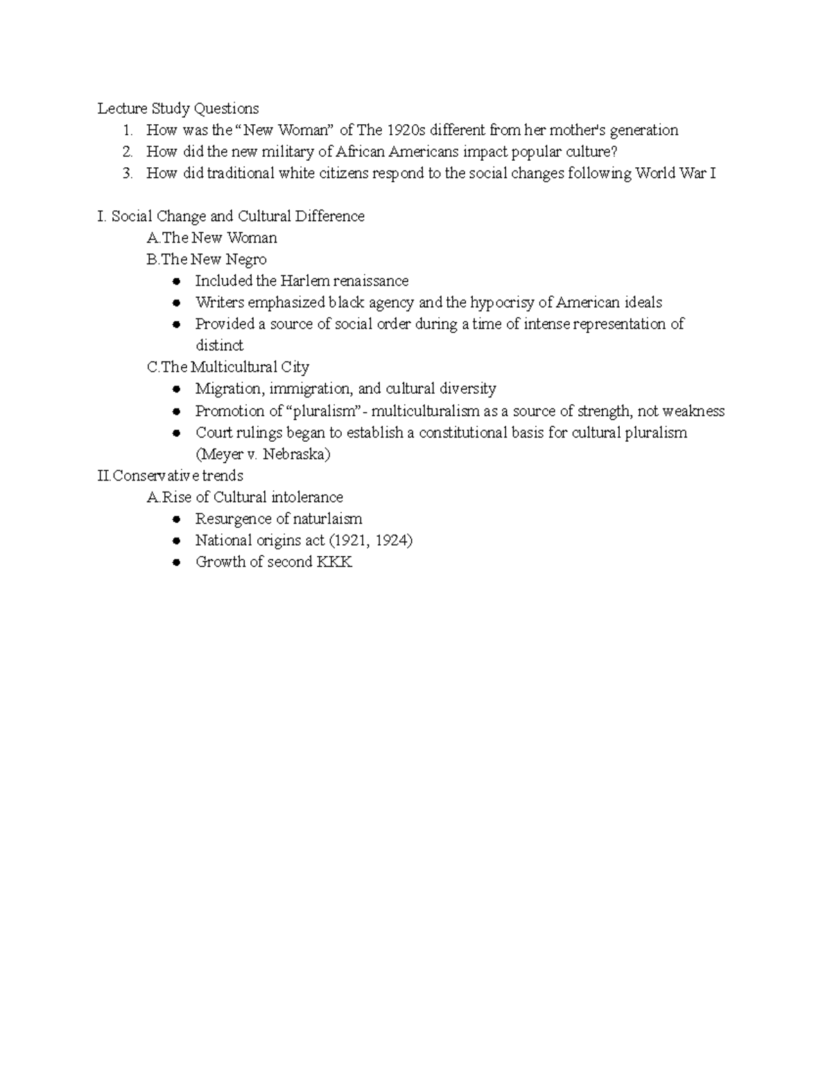 Lecture Study Questions - How was the