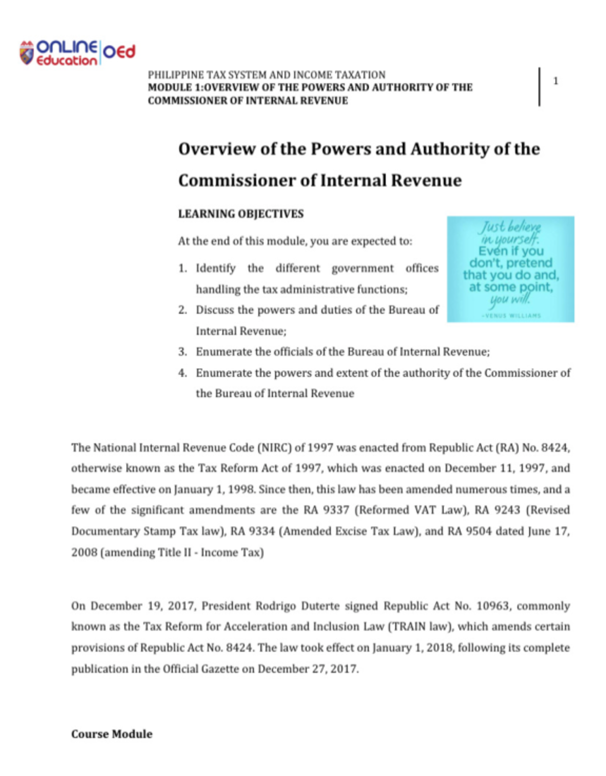 Module 1 - Philippine Tax System and Income Taxation - Studocu