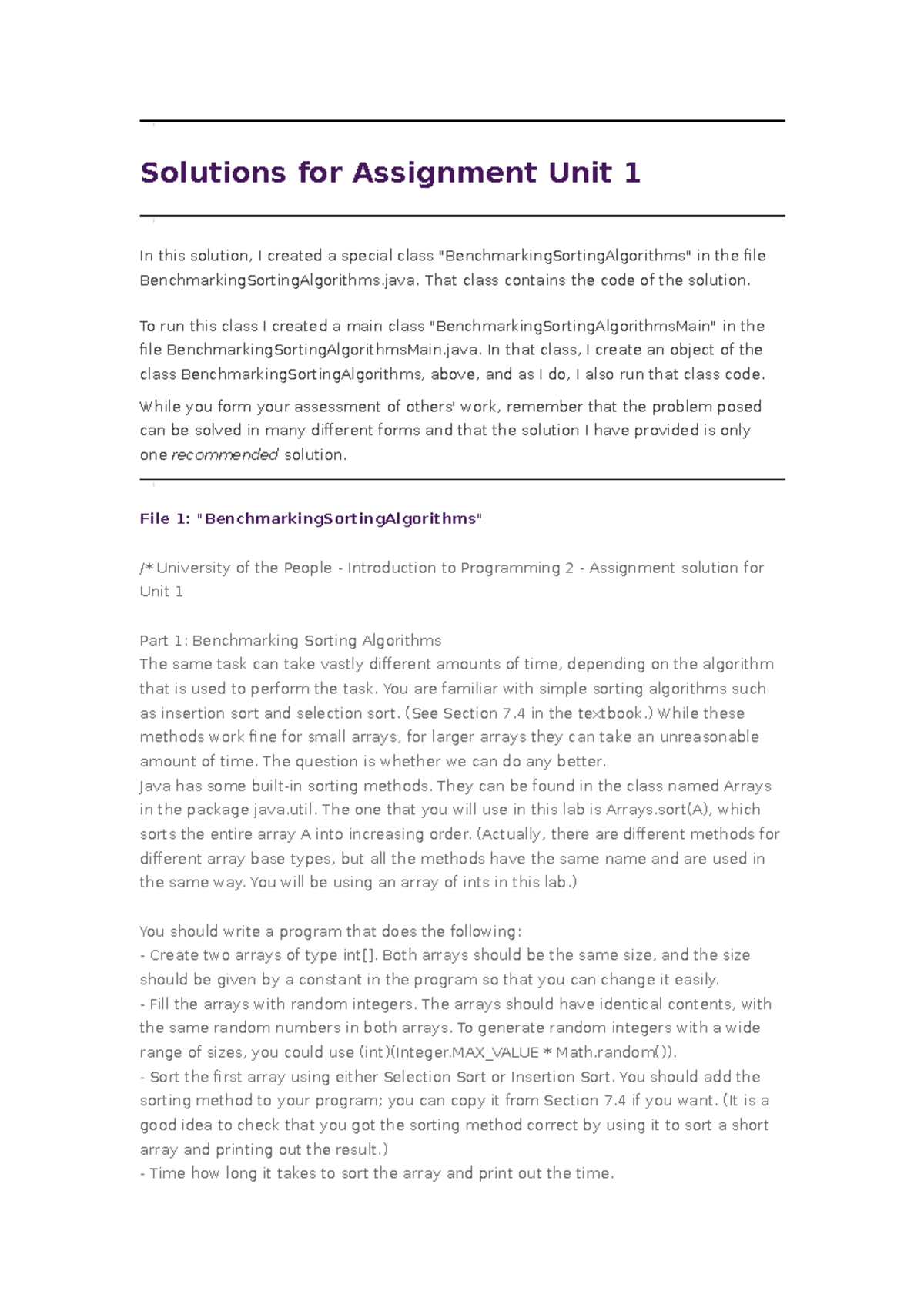 Solutions for Assignment Unit 1 - Solutions for Assignment Unit 1 In ...