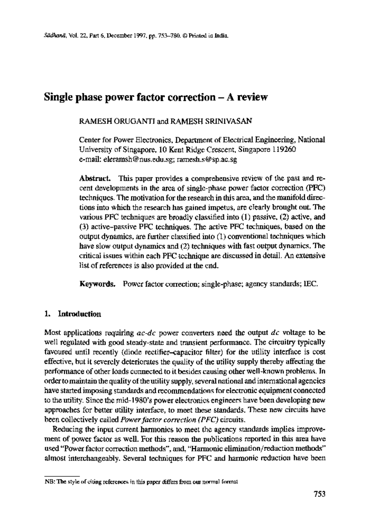 Pfc single active pwm - Sadhana, Vol. 22, Part 6, December 1997, pp. 753-780. © Printed in India ...