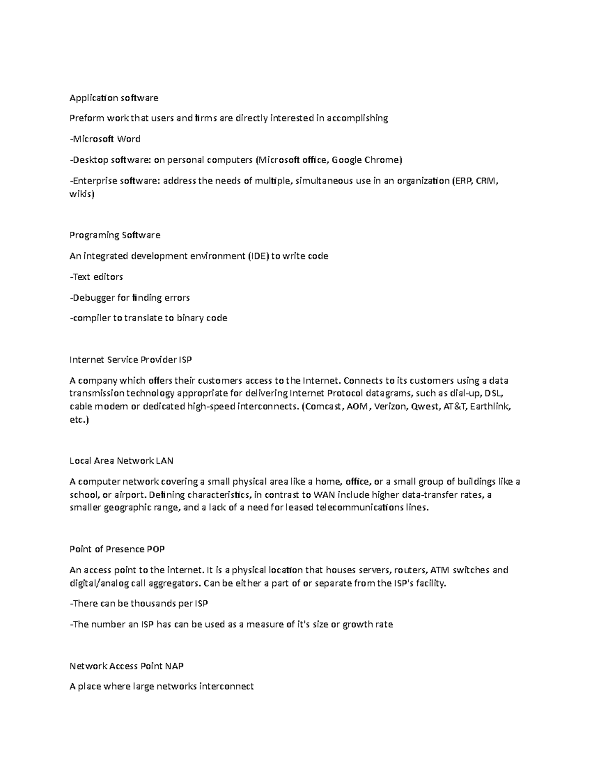 Advanced Computer Networks Lecture Notes 3 Application Software Preform Work That Users And