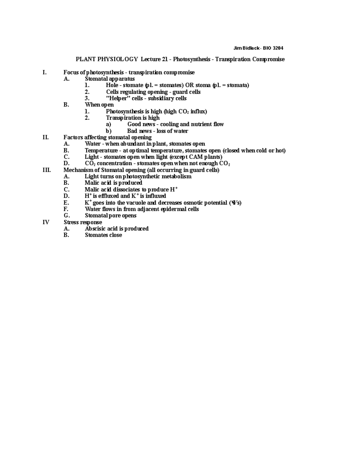 Photrans - PLANT PHYSIOLOGY LECTURE NOTES - Jim Bidlack - BIO 3204 ...