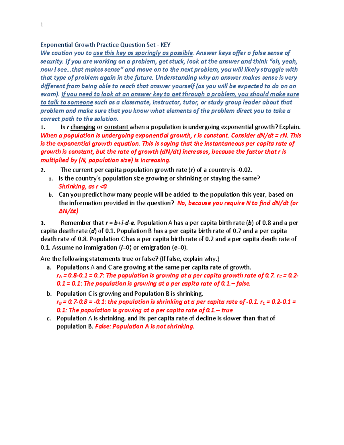PQ Set 4 Exponential Growth KEY - Exponential Growth Practice Question ...
