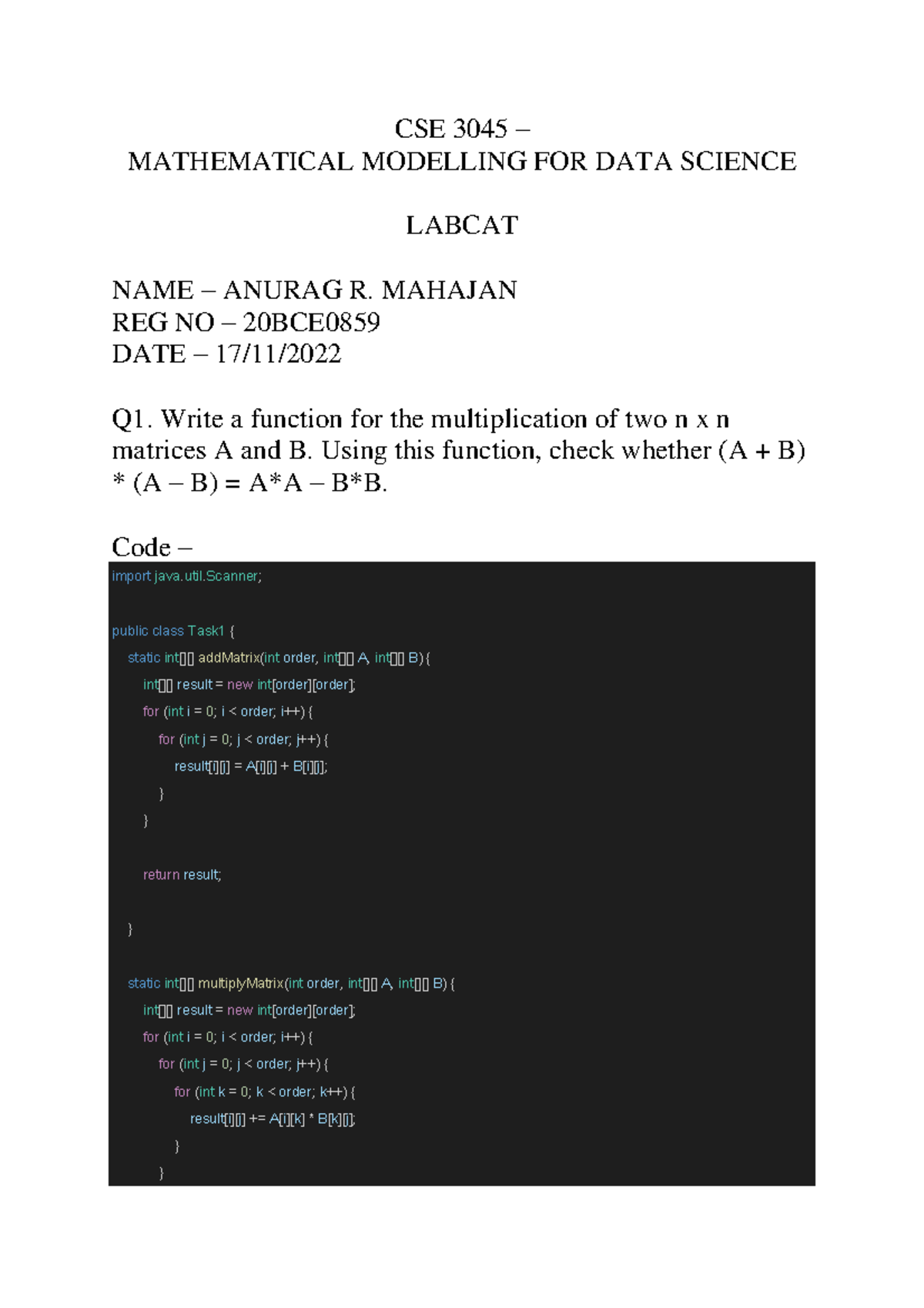 CSE 3045labcat - Lab cat - CSE 3045 – MATHEMATICAL MODELLING FOR DATA ...