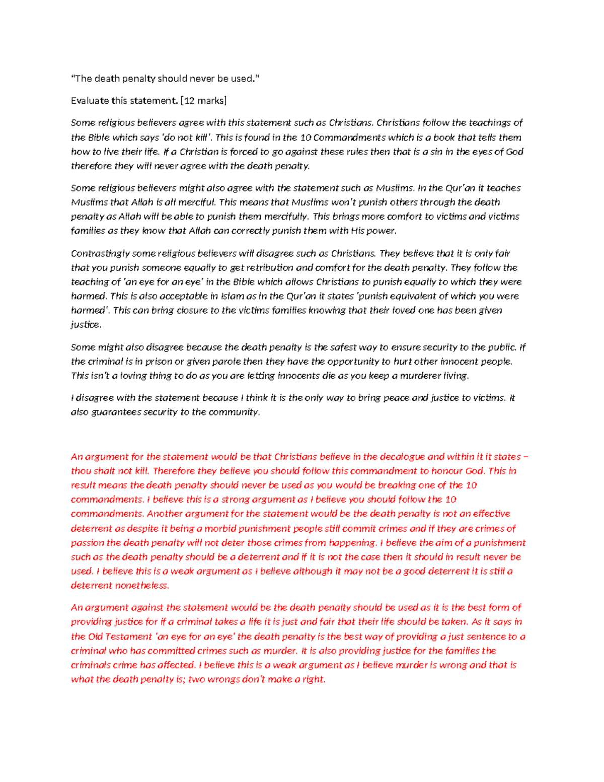 Crime question 5 the death penalty should never be used - “The death ...