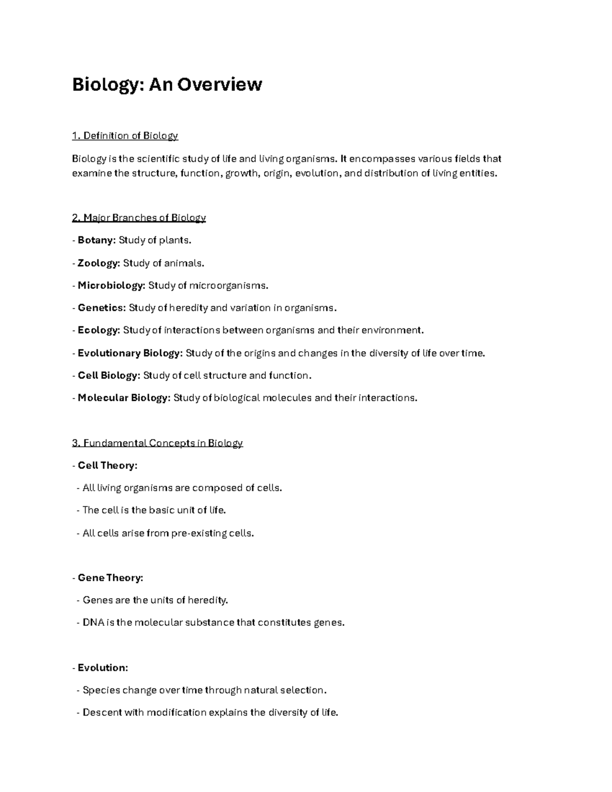 Biology and it's Branches and Concepts (Notes) - Biology: An Overview ...