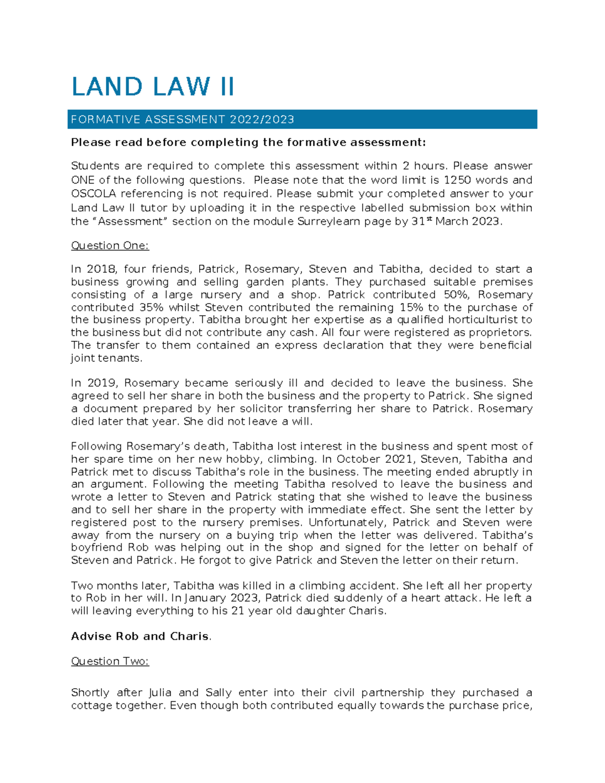 Land Law II Formative Assessment - Studocu