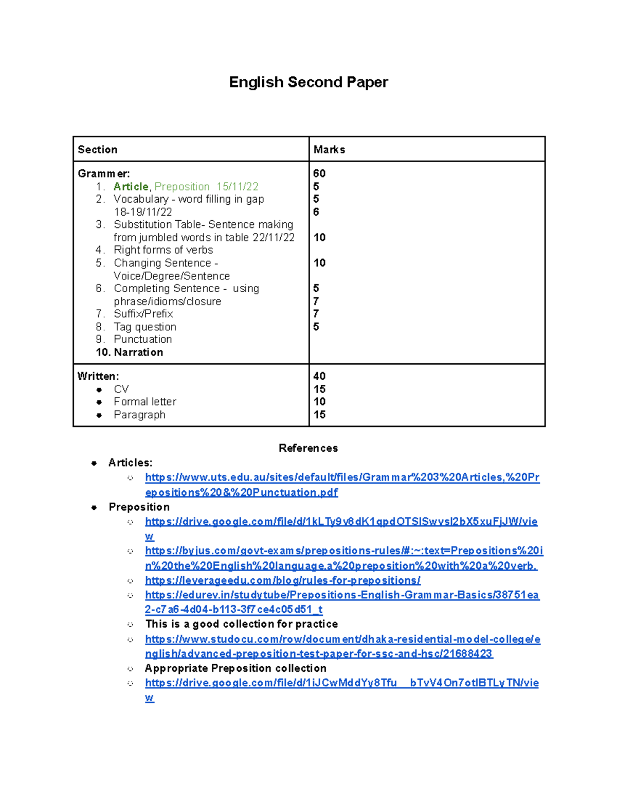 English Grammer - English Second Paper Section Marks Grammer: 1 ...