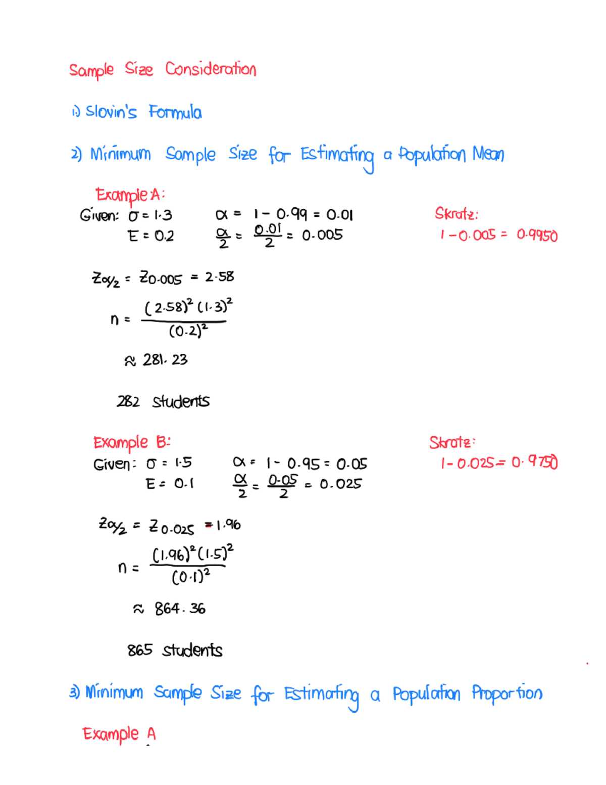 Sample Size Consideration - ) Formula 2) Minimum Sample Size for ...