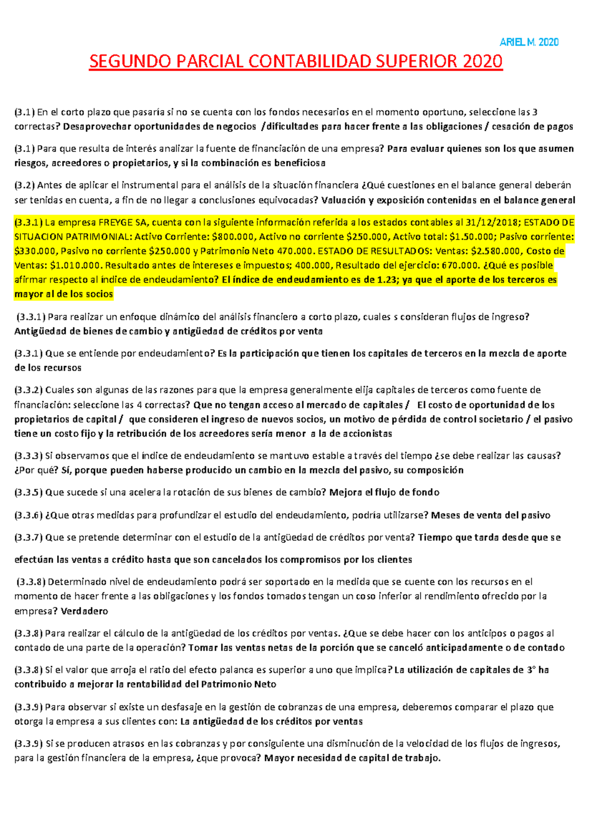 2 DO Parcial - Contabilidad Superior - SEGUNDO PARCIAL CONTABILIDAD SUPERIOR 2020 (3) En el ...
