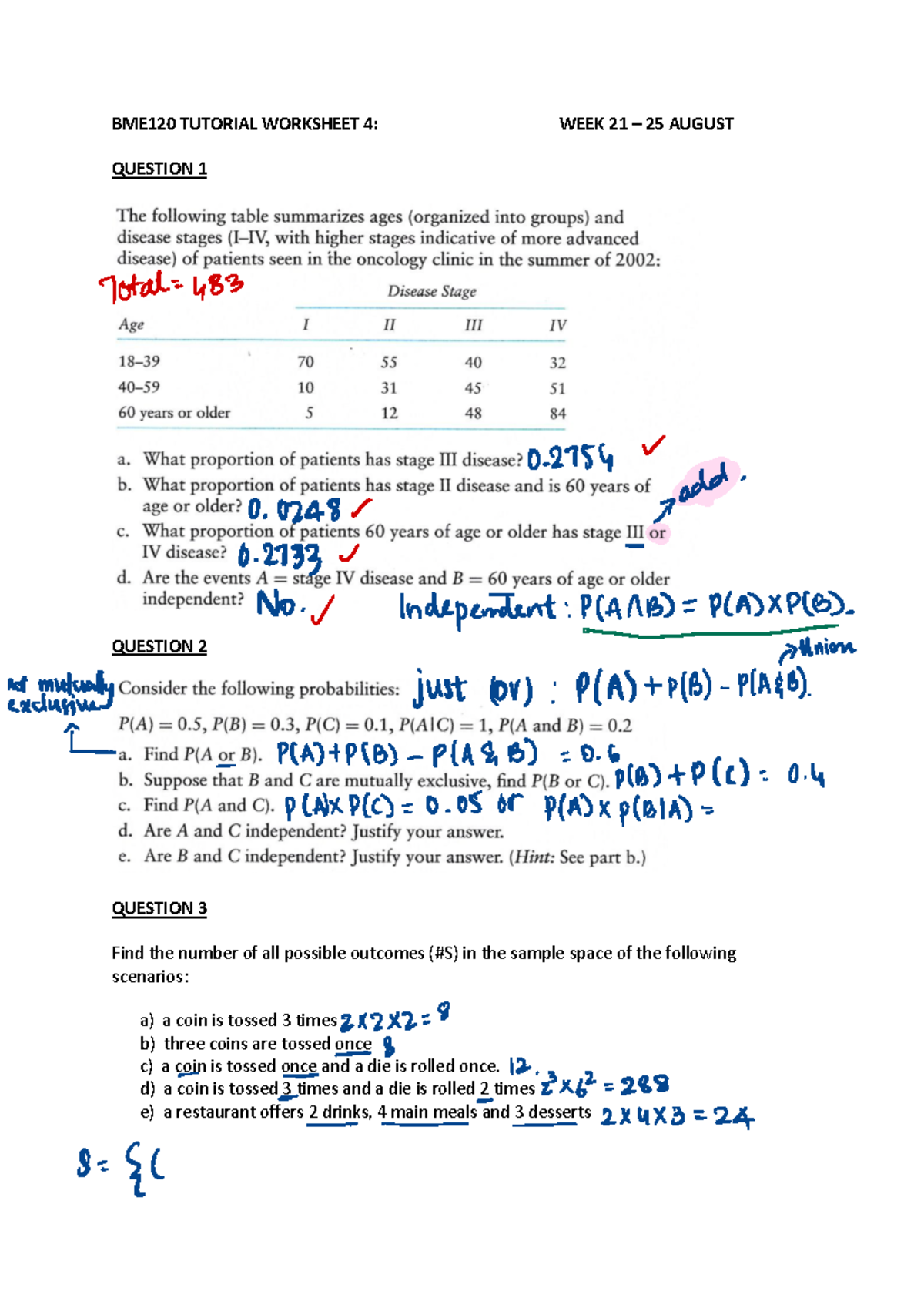 Tut 4 worksheet - BME120 TUTORIAL WORKSHEET 4 : WEEK 21 – 25 AUGUST ...