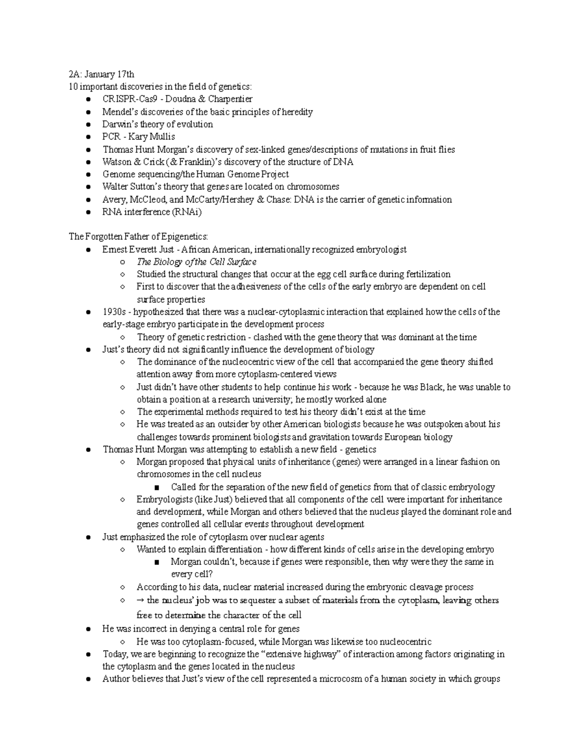 BIO 264 Week 2 Readings - History of genetics/important historical ...