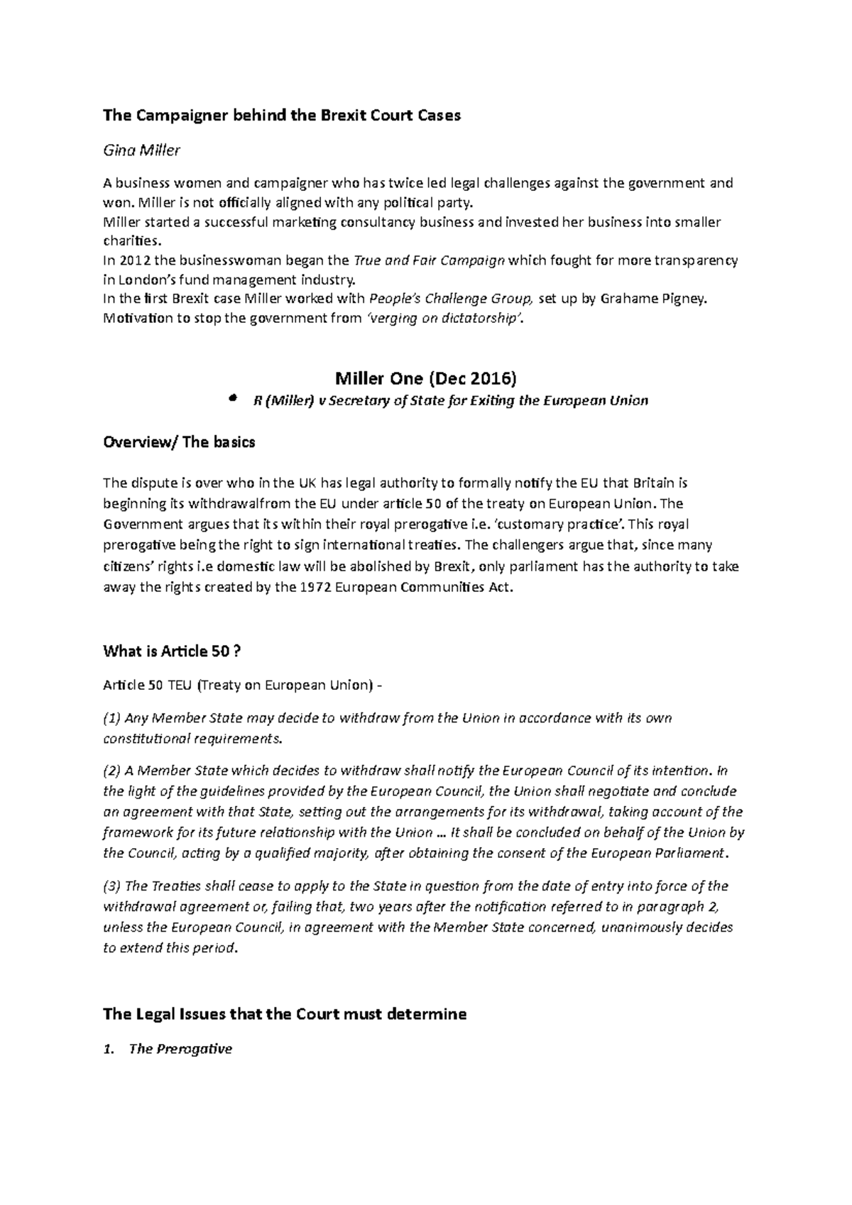 Notes on Miller One and Miller Two - The Campaigner behind the Brexit ...