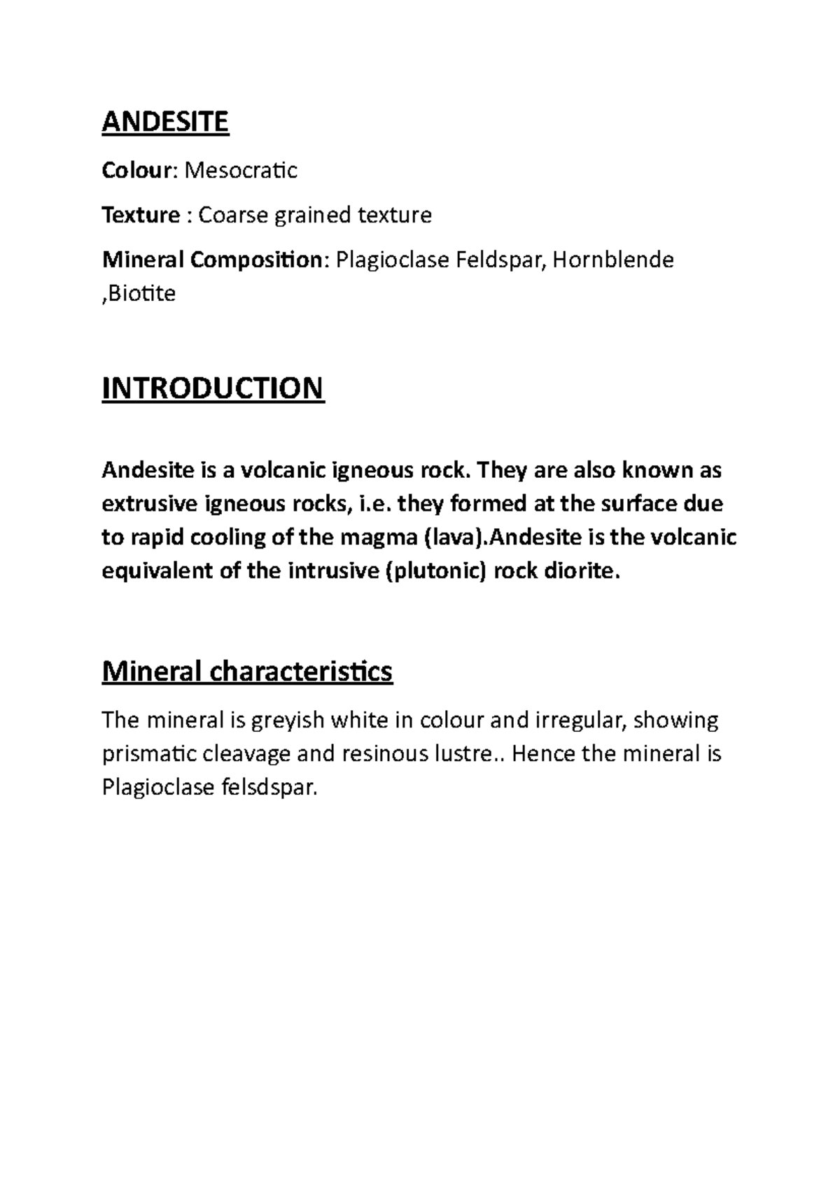 Andesite - ANDESITE Colour: Mesocratic Texture : Coarse grained texture ...