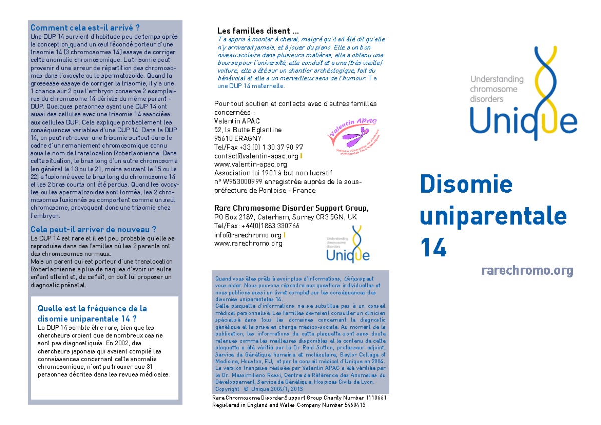 Uniparental Disomy 14 French QFN - Comment cela est-il arrivé? Une DUP ...