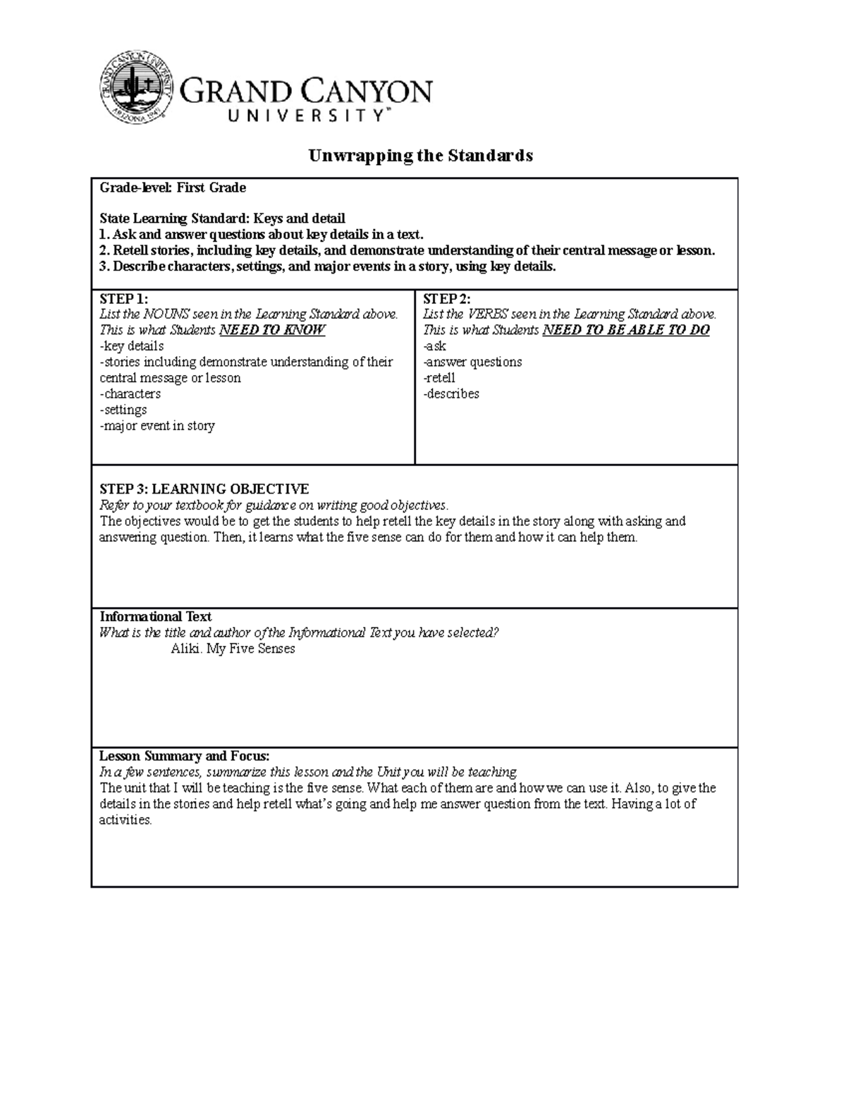 ELM210Unwrapping Standards - Unwrapping the Standards Grade-level ...