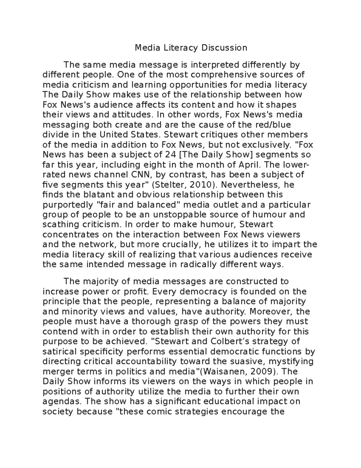 Media Literacy Discussion - One of the most comprehensive sources of ...