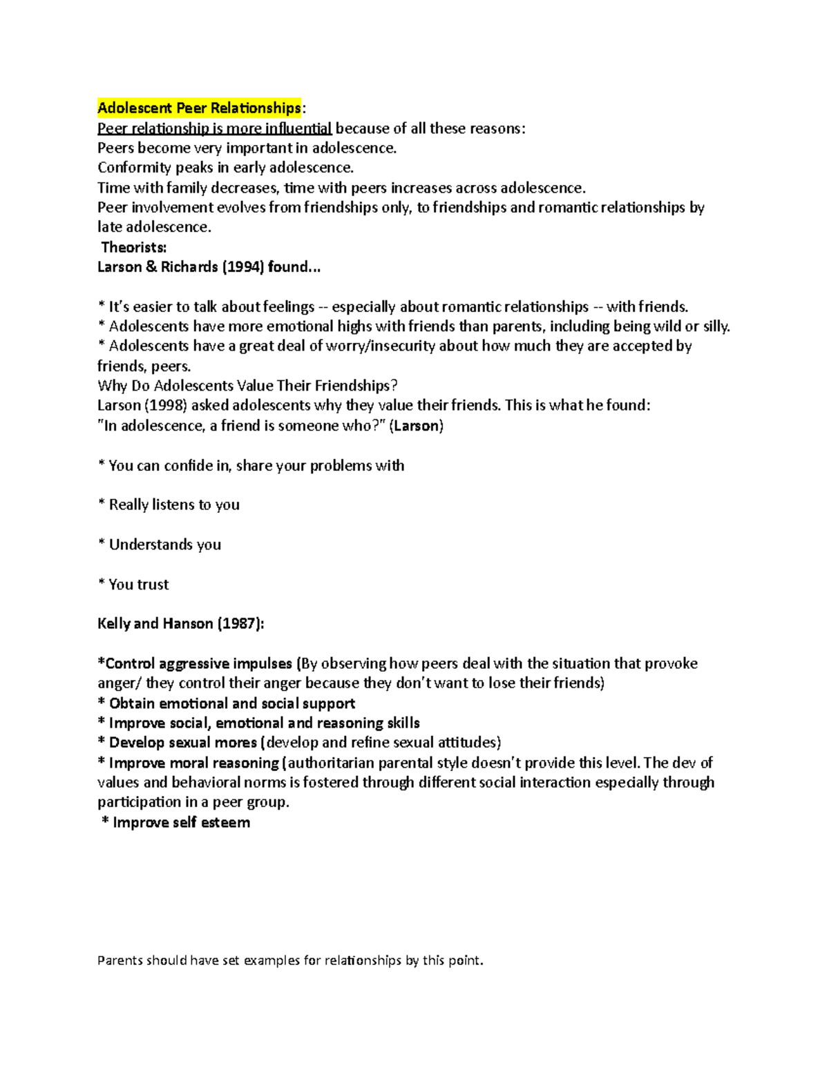 Print 5 - Adolescents stages - Adolescent Peer Relationships: Peer ...
