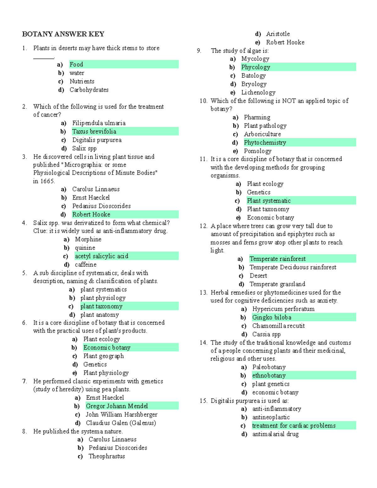 Botany Answer Key - This would be a big help to all students - Nursing ...