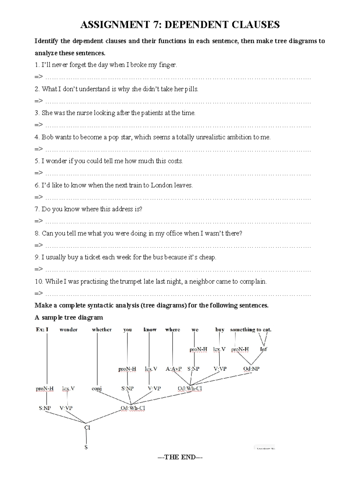 Assignment 7 Dependent Clauses - ASSIGNMENT 7: DEPENDENT CLAUSES ...
