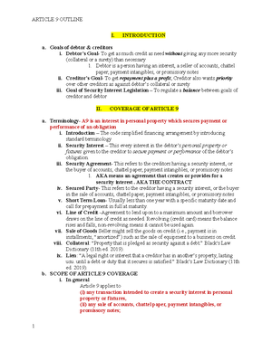Commercial Law Outline - Commercial Law A. Scope of Codes in Sales ...