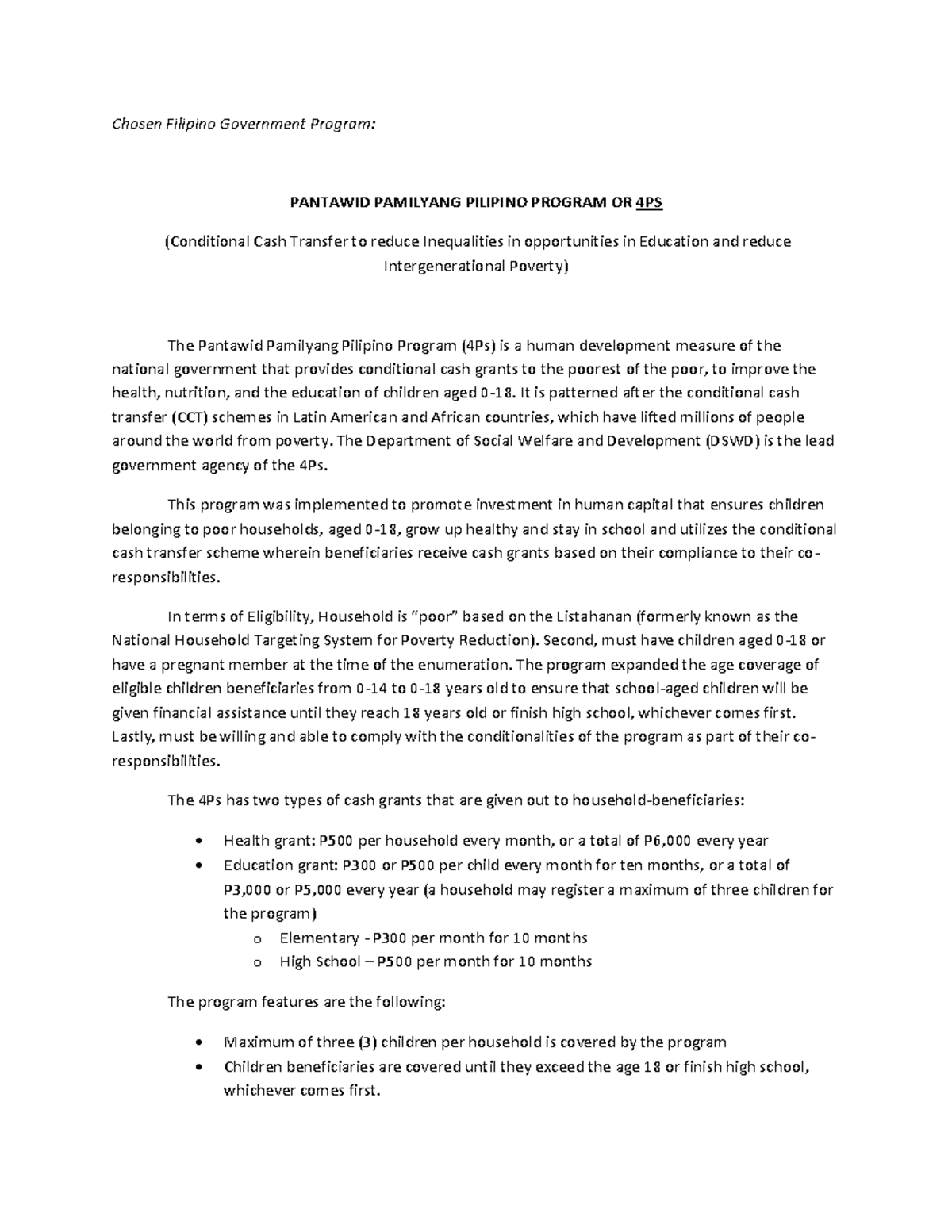 LJ-4Ps - Info. about 4Ps - Chosen Filipino Government Program: PANTAWID ...