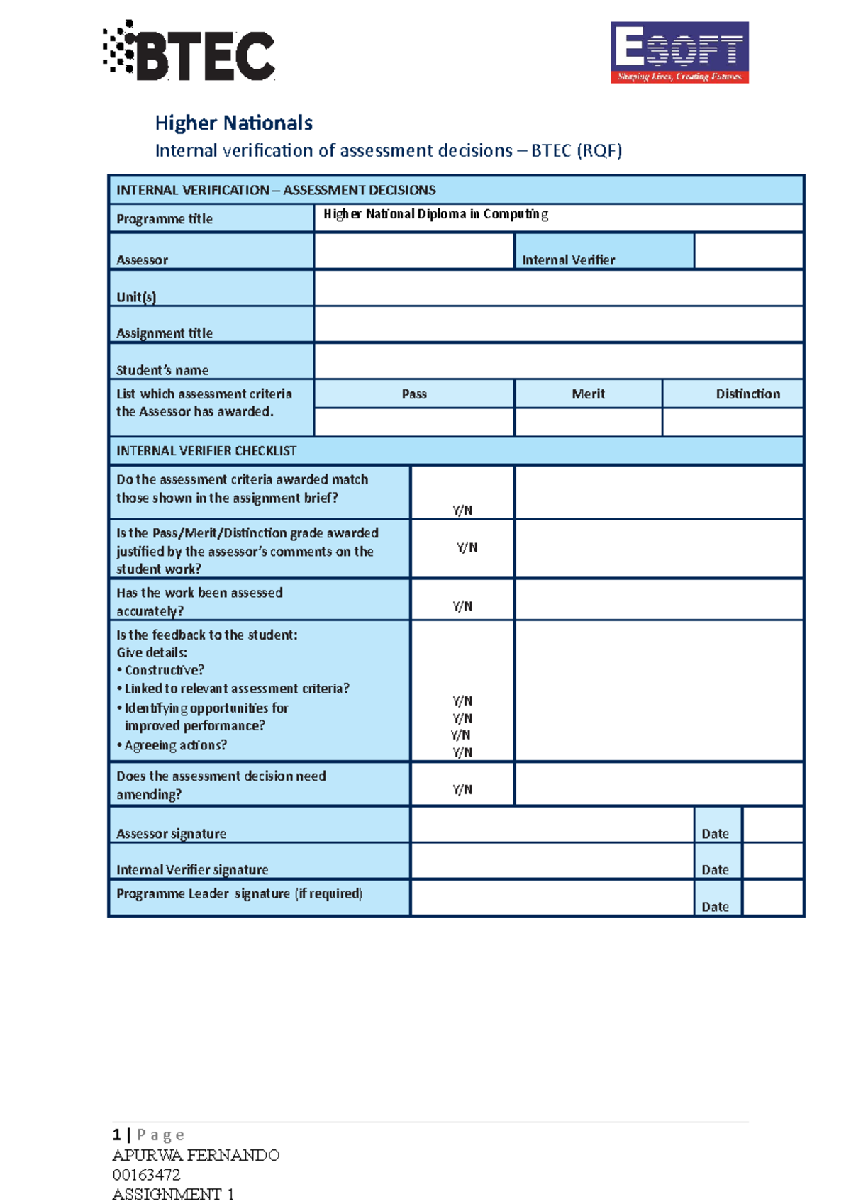 Unit 01 Programming Assignment 2022 Update - Higher Nationals Internal verification of ...
