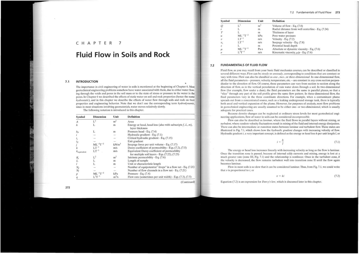 Chapter-07-1 - Geoteknikk - 272 CHAPTER 7 Fluid Flow in Soils and Rock ...
