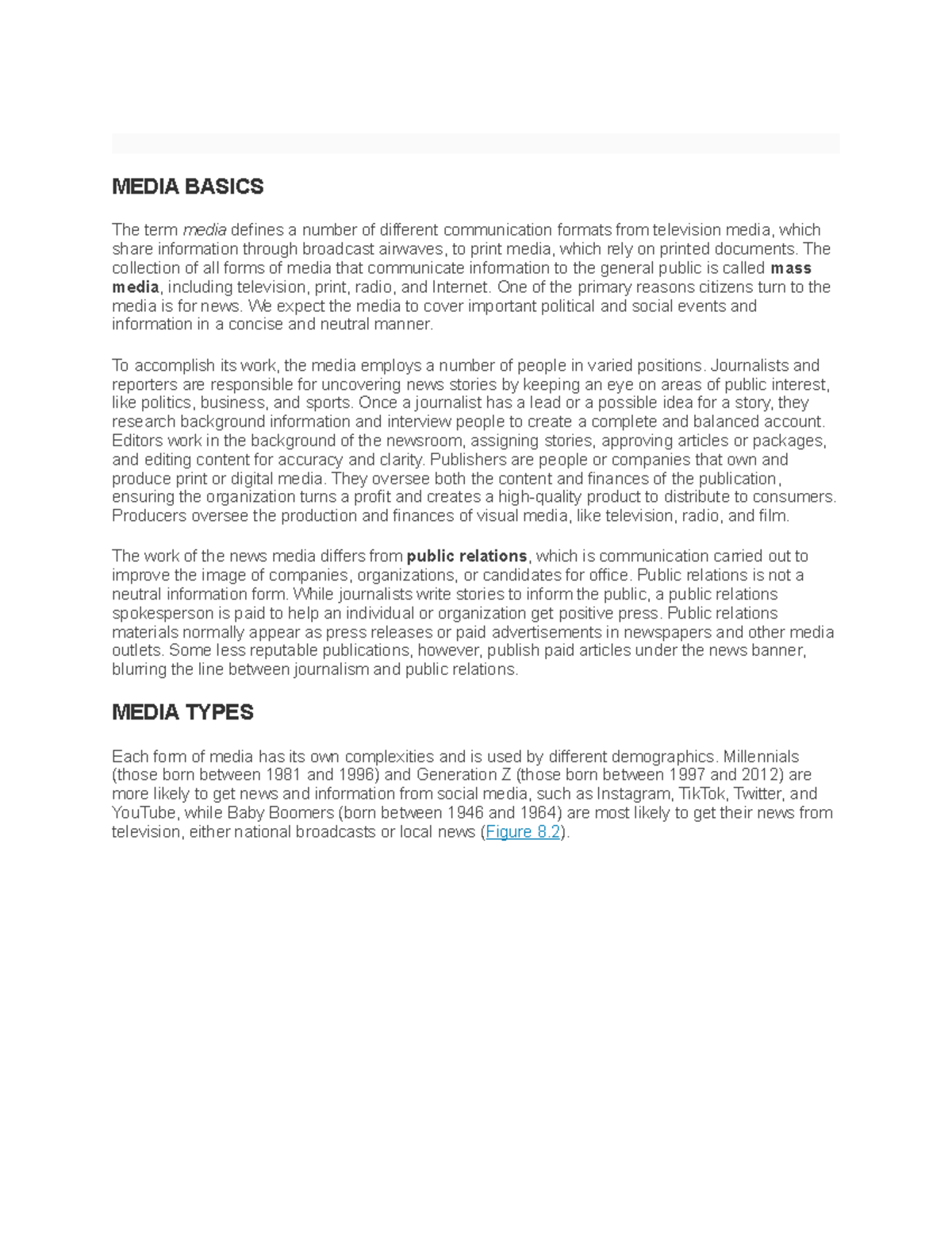 Media AND POLS TEXT - text book review - MEDIA BASICS The term media ...