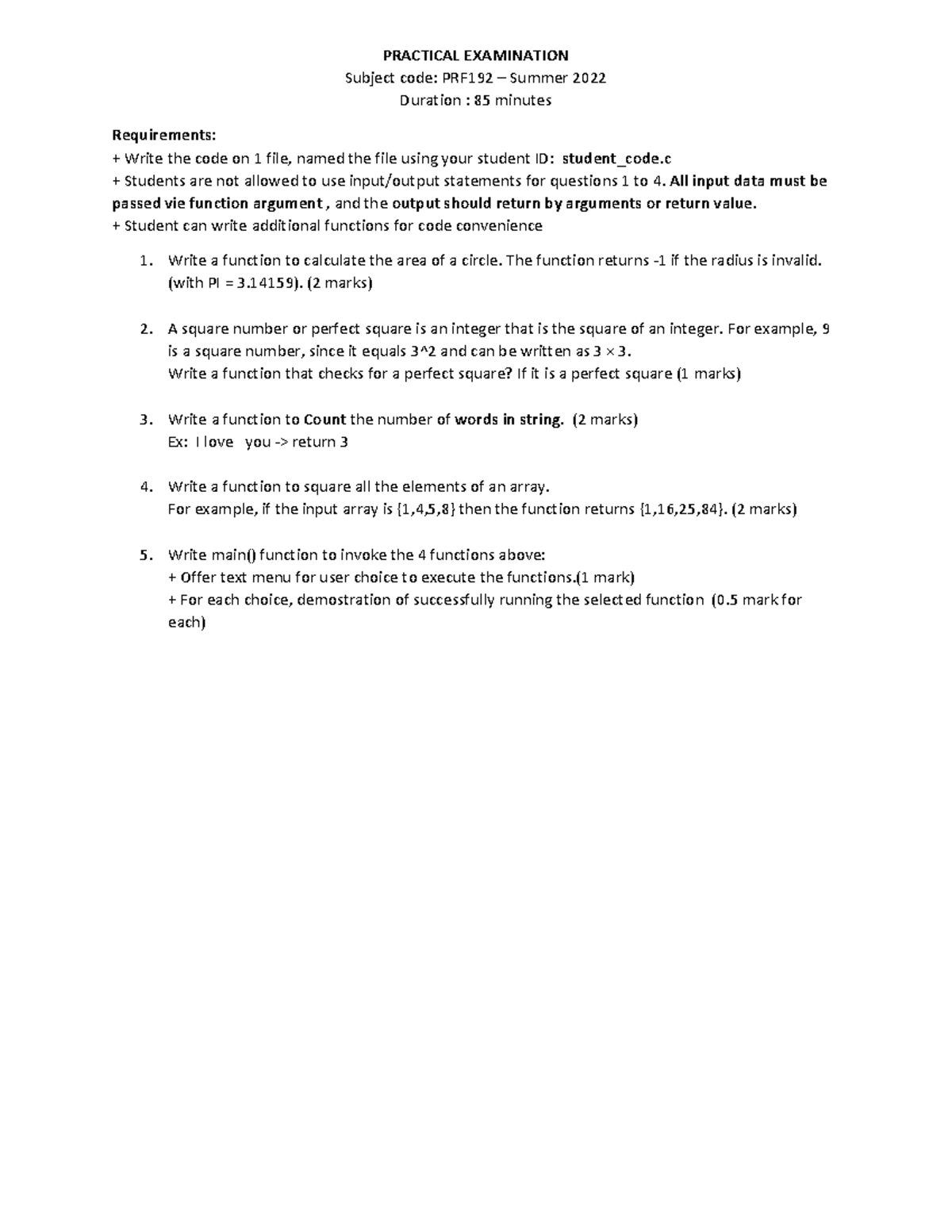PRF192 PE1 SU22 - Homework - PRACTICAL EXAMINATION Subject code: PRF192 ...
