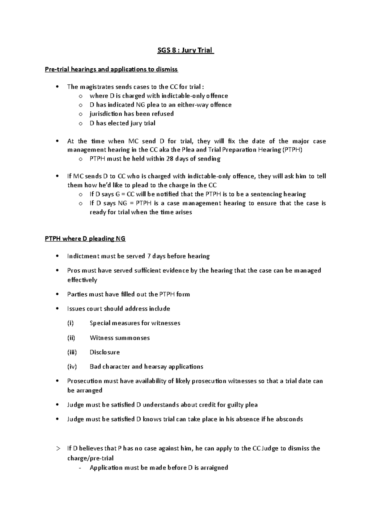 Jury trial notes - SGS 8 : Jury Trial Pre-trial hearings and ...