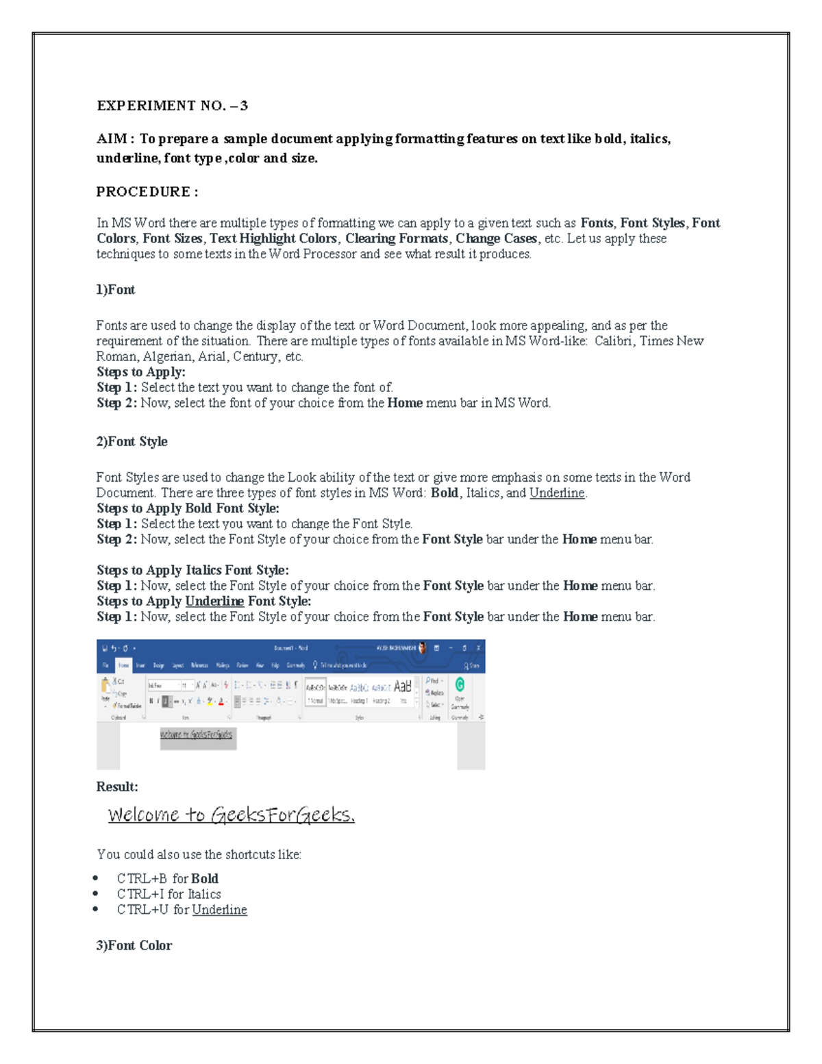 CFA LAB Manual - EXPERIMENT NO. – 3 AIM : To prepare a sample document ...