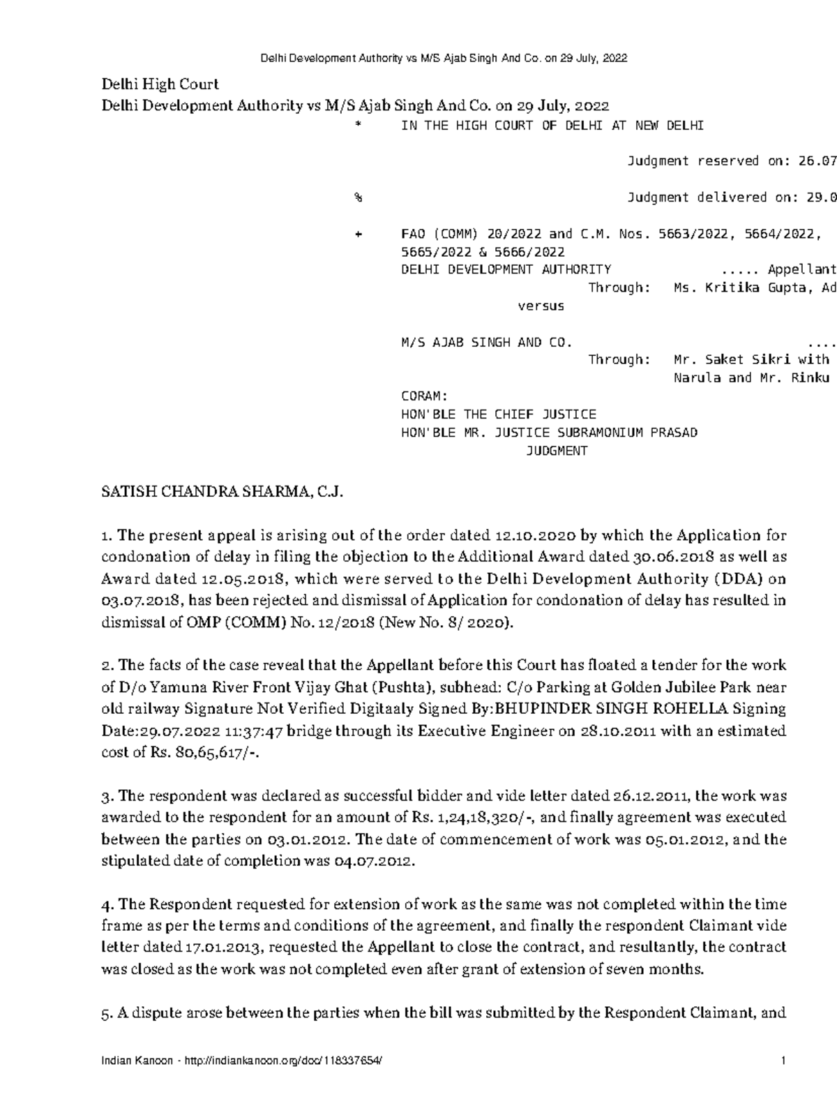 delhi-development-authority-vs-m-s-ajab-singh-and-co-on-29-july-2022