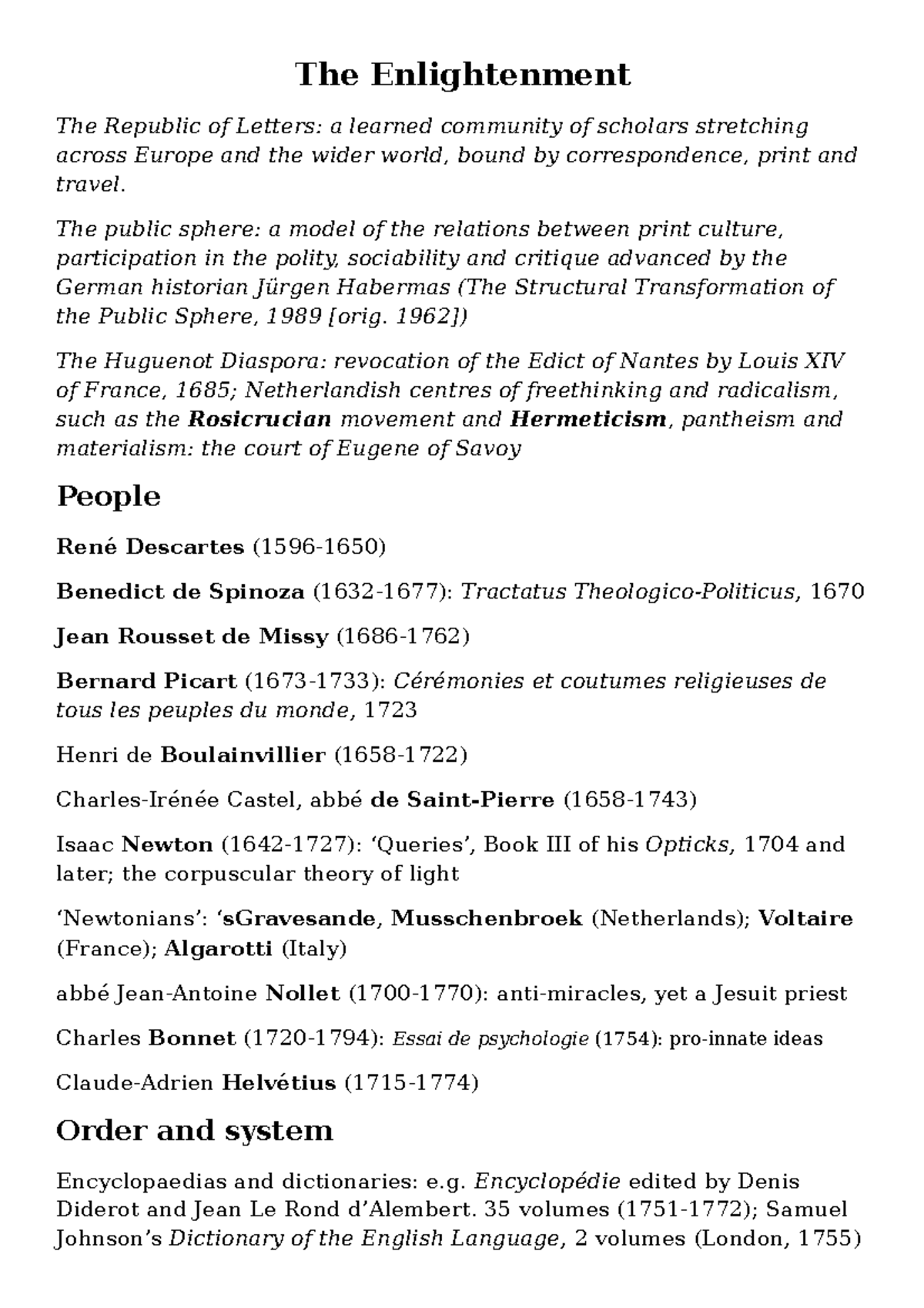 Enlightenment notes - The Enlightenment The Republic of Letters: a ...