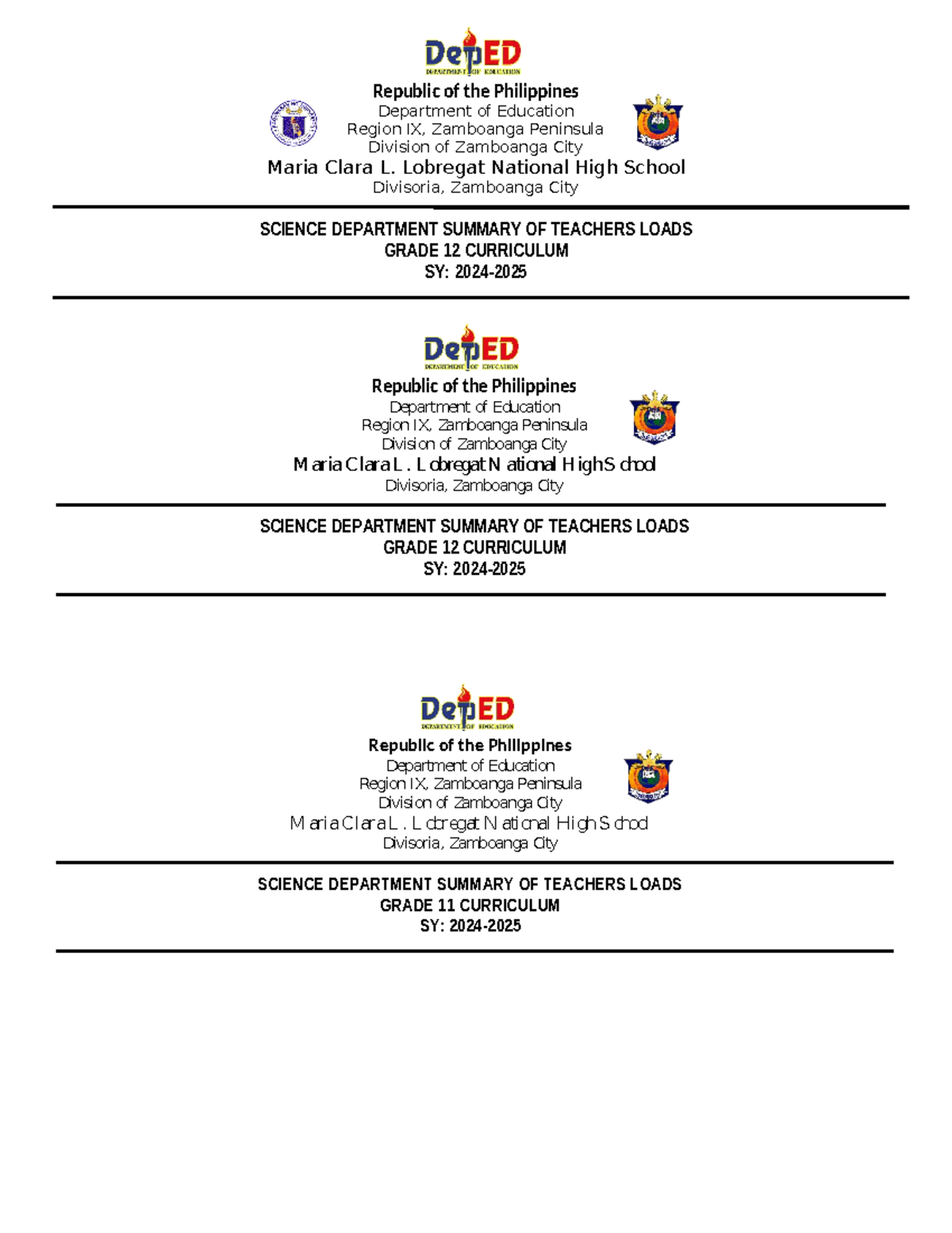 Faculty LOAD - TCP topics - Republic of the Philippines Department of ...