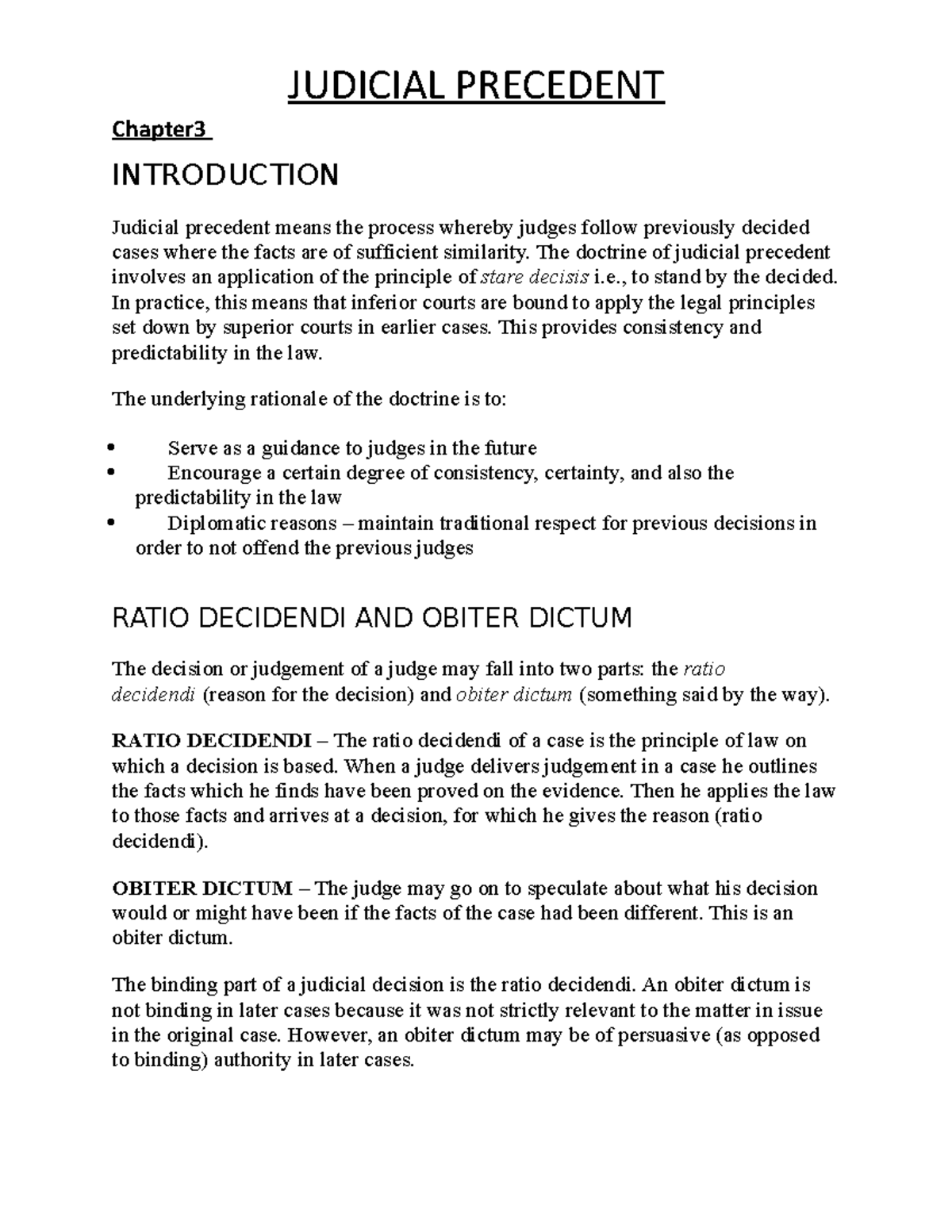 Judicial precedent summary of the whole topic AS level - Chapter ...